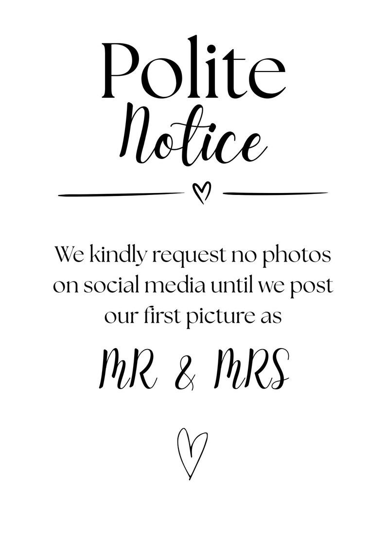 Social Media | Polite Notice | Wedding Sign | Mr + Mrs | Digital ...