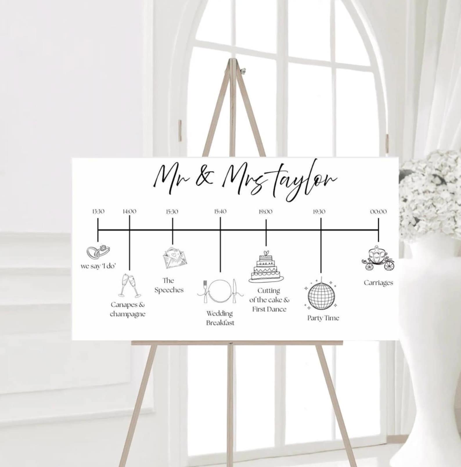 Stylish Wedding Day Timeline Sign Template - Editable & Printable ...