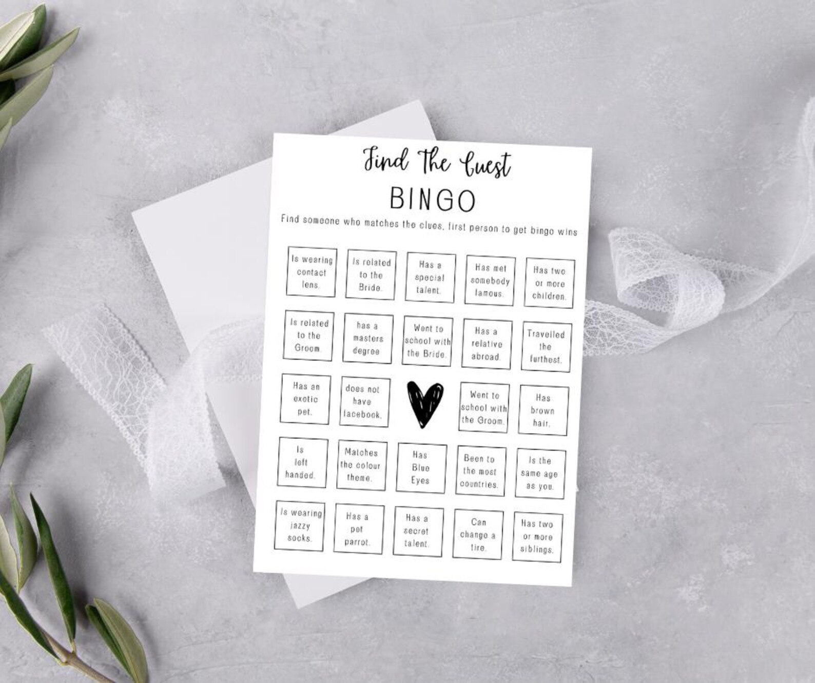 Find the Guest Bingo: Black & White Wedding Game (canva Template ...