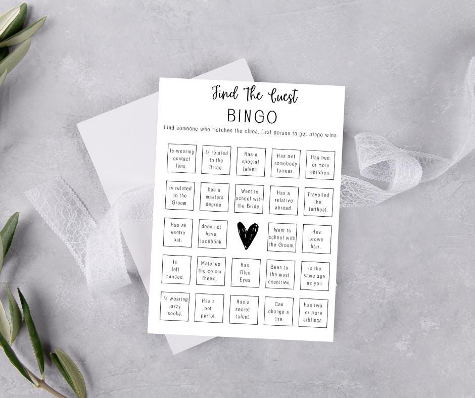 Find the Guest Bingo: Black & White Wedding Game (canva Template ...