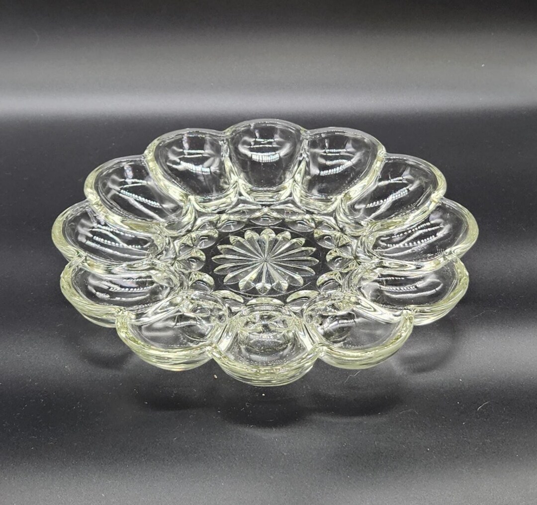 Vintage Anchor Hocking Clear Pressed-glass, 9.5" Deviled Egg Plate/dish ...