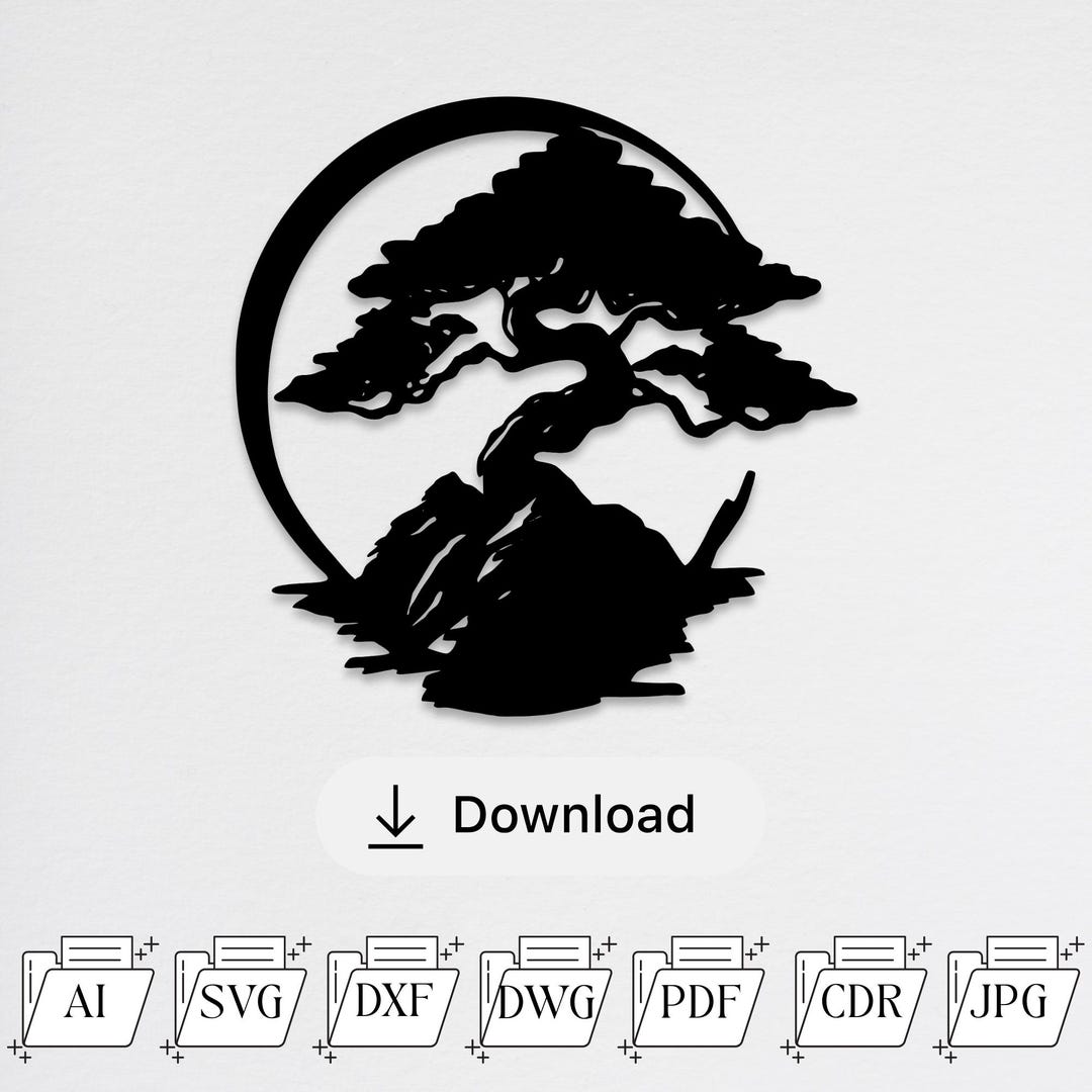 Bonsai Tree Design Digital Svg Dxf Pdf Ai Files | Bonsai Wall Art Cnc ...