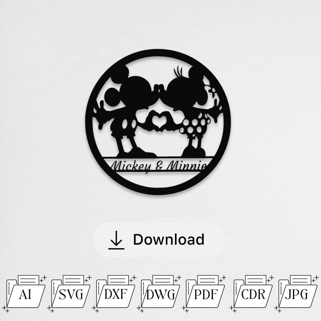 Mickey and Minnie Kissing Digital Cut Files | Disneyland Dxf Svg Pdf ...