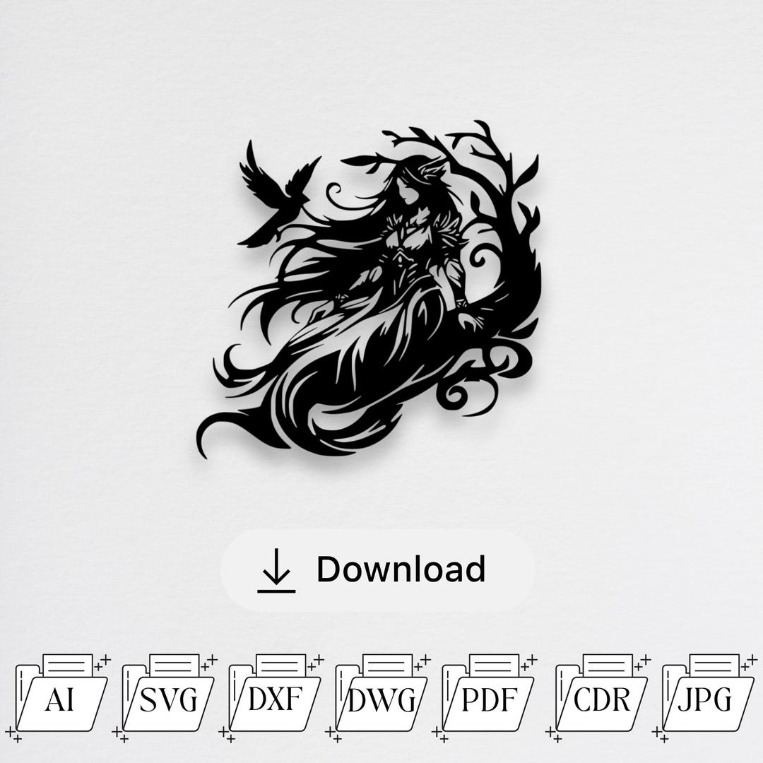 Elf Woman and Raven Laser Cut File | CNC, Glowforge (digital Download ...