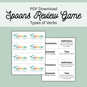 Types of Verbs Spoons Game | Printable Grammar Card Game | Transitive ...