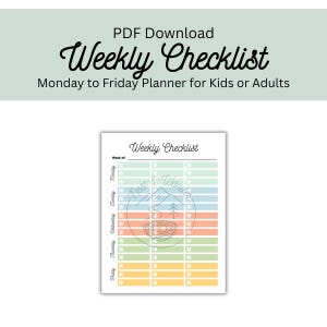 Weekly Checklist Printable | Colorful PDF for Homeschool, Chores, Routines, or Tasks | Monday to ...
