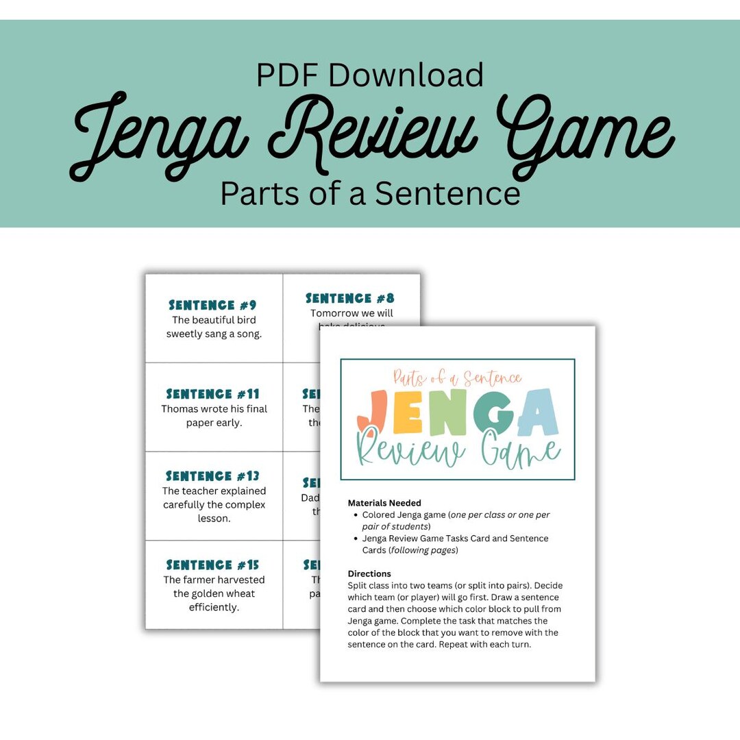 Parts of a Sentence Jenga Review Game | CC Essentials Grammar Review ...
