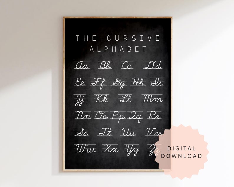 The Cursive Alphabet // Chalkboard Background // Digital Print - Etsy