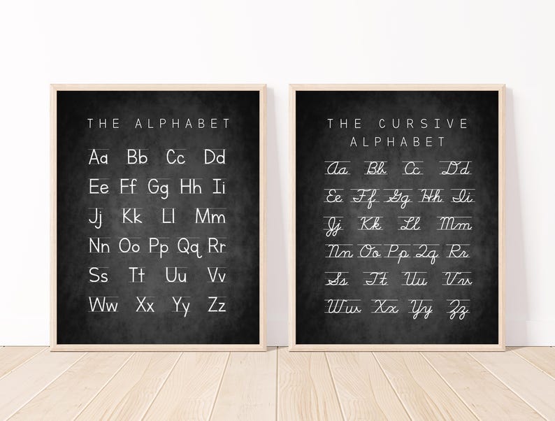 The Cursive Alphabet // Chalkboard Background // Print - Etsy