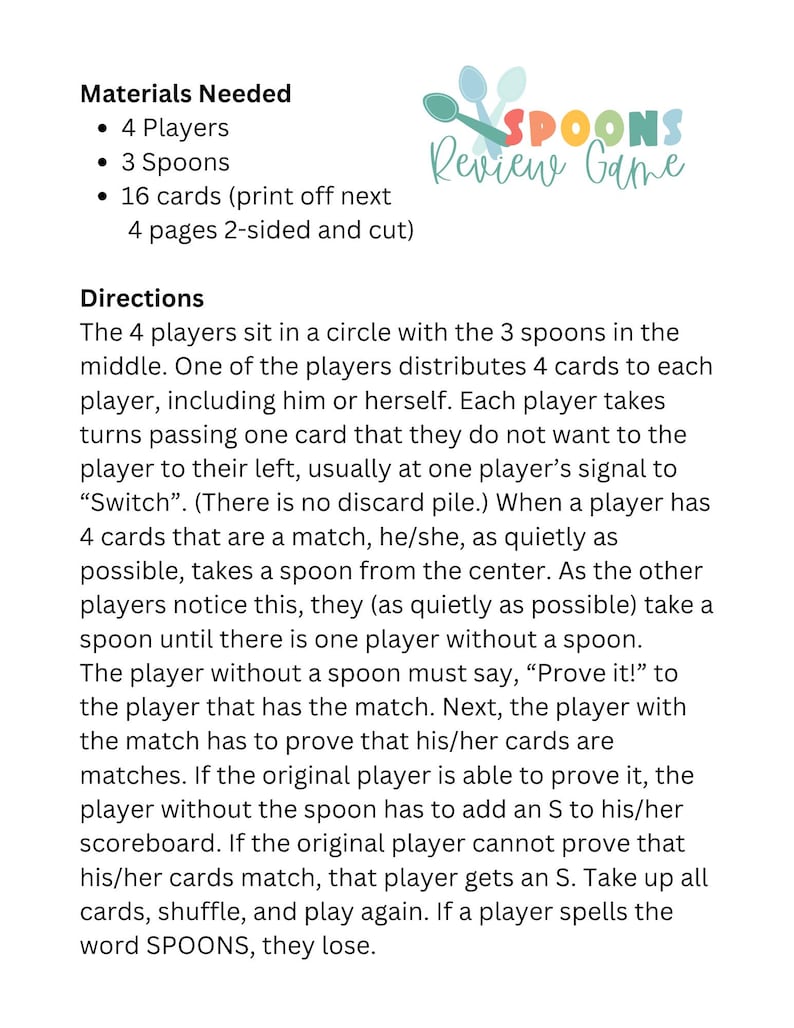 Types of Verbs Spoons Game | Printable Grammar Card Game | Transitive ...