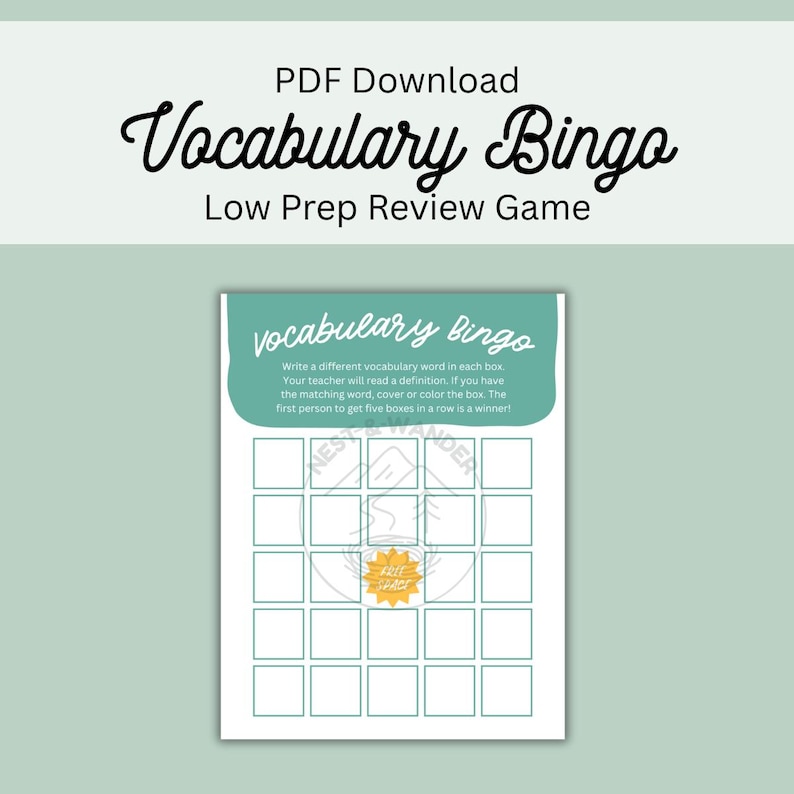 Vocabulary BINGO Game Printable | Editable Word List | Customizable ...