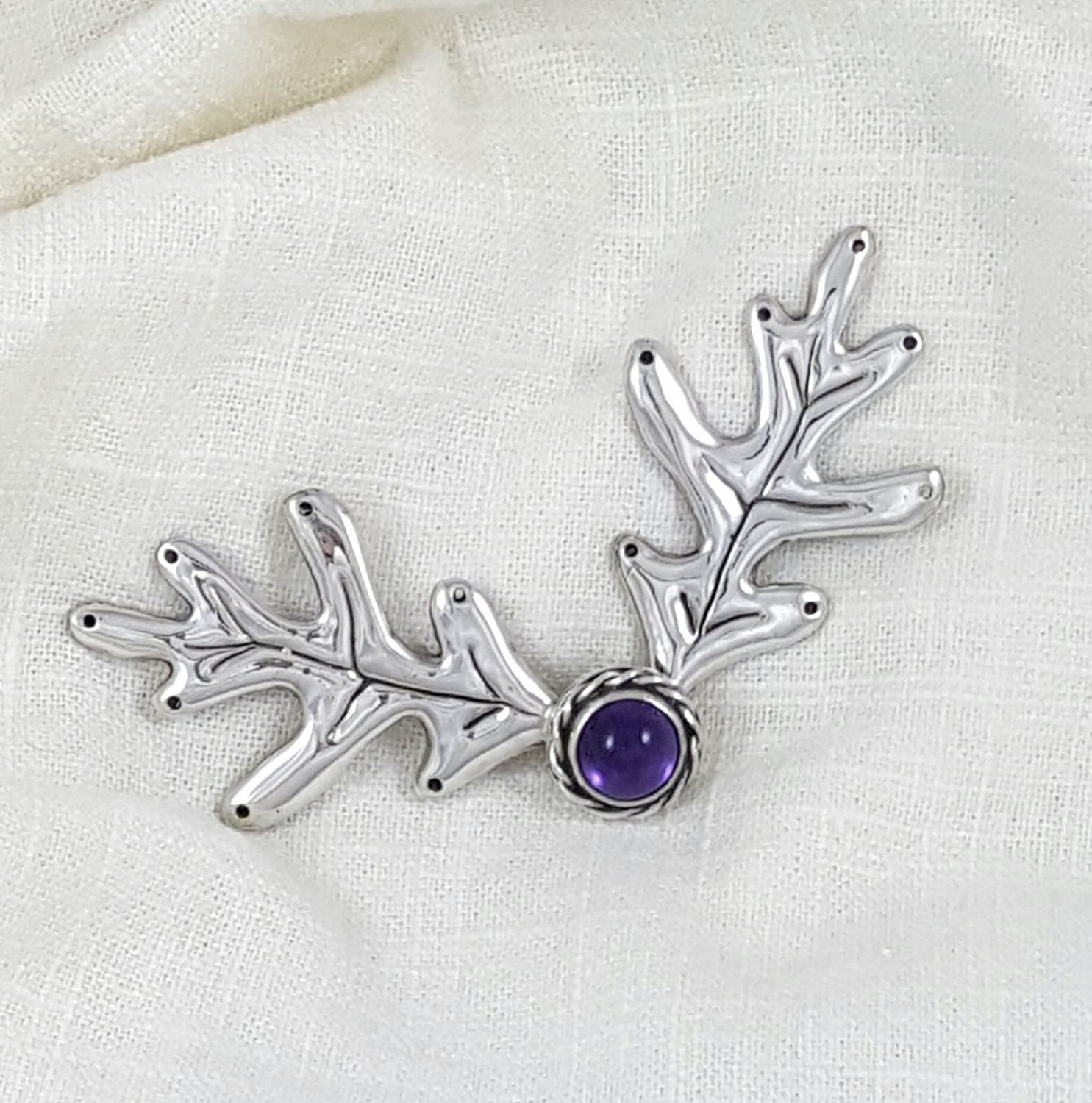 Hand Crafted Solid Sterling Silver Oak Leaf Cloak Clasp With Amethyst ...