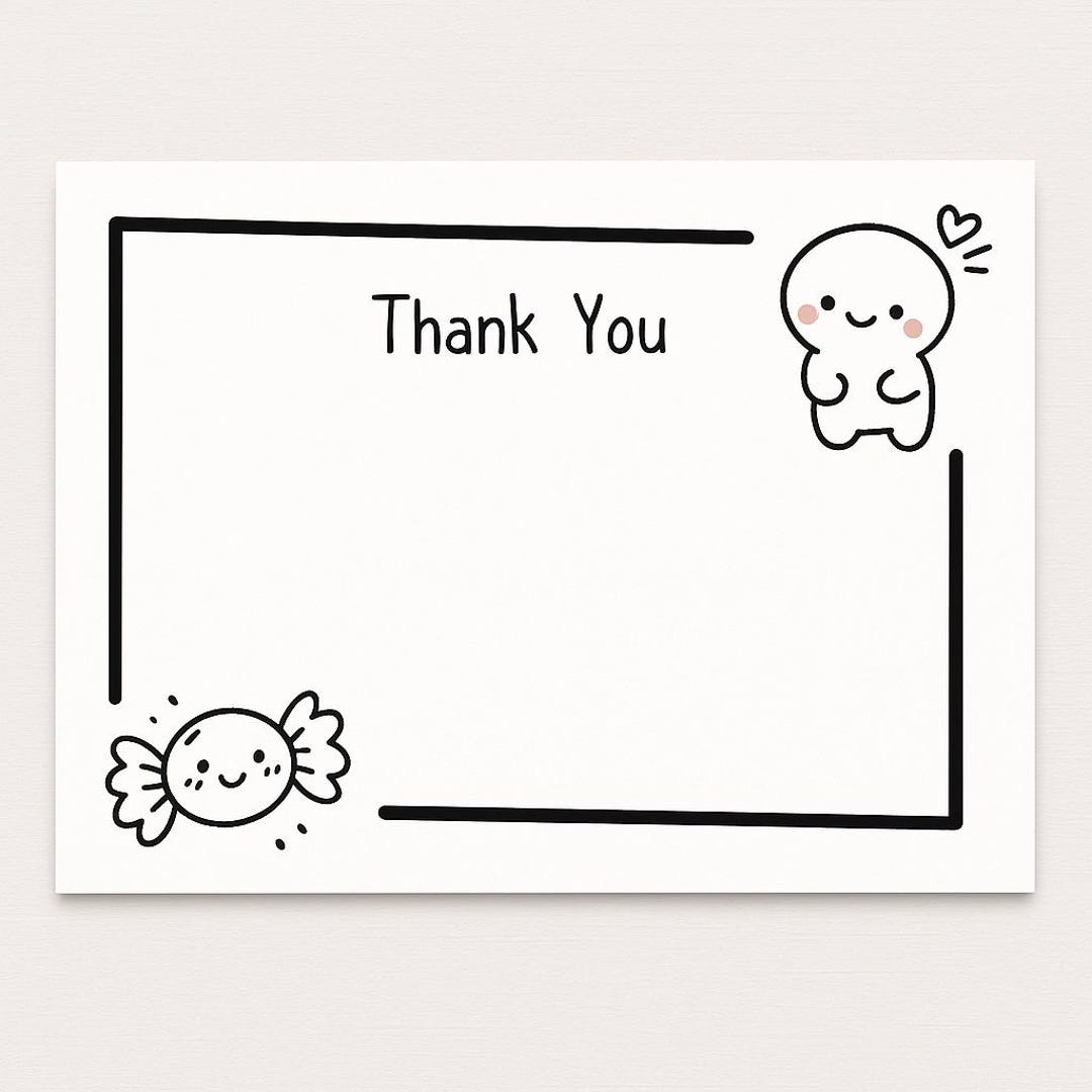 Cute Doodle Thank You Card Printable | Instant Download PDF | A6 ...