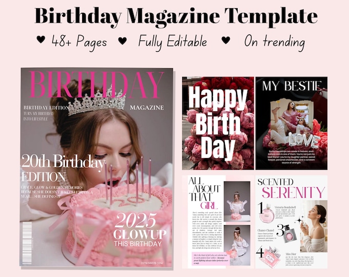 Birthday Magazine Template for Best Friend | Editable Canva Gift ...