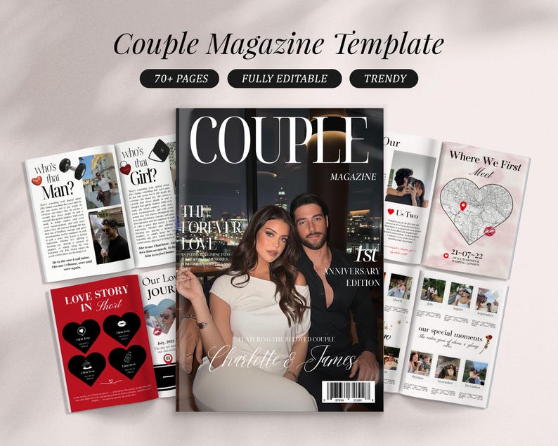 Canva Couple Magazine Template, Custom Anniversary Gift for Husband or ...