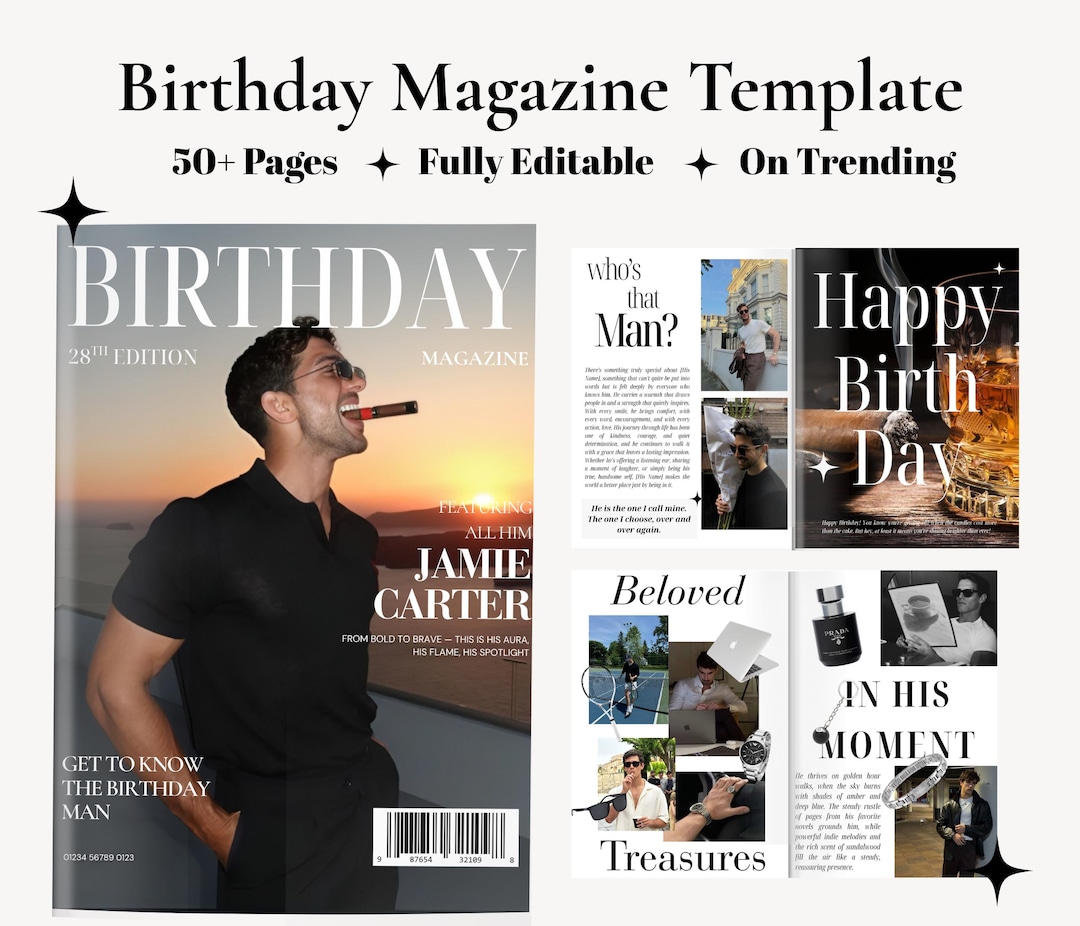 Personalized Birthday Magazine Template for Him | Birthday Magazine for ...