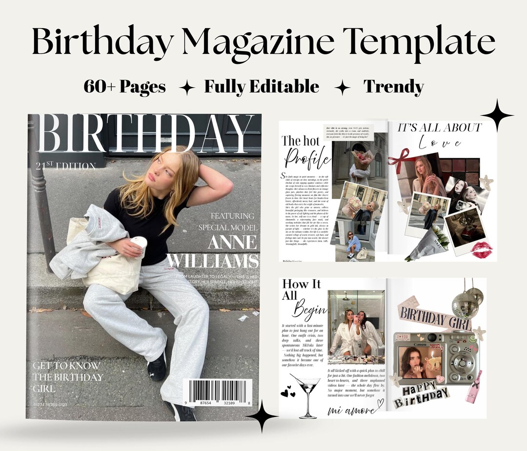 Birthday Magazine Template for Best Friend | Personalized Gift for Her ...