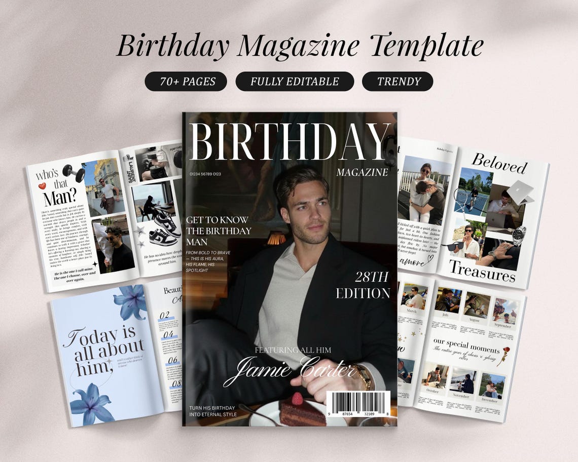 Birthday Magazine Template for Men | Personalized Birthday Keepsake for ...