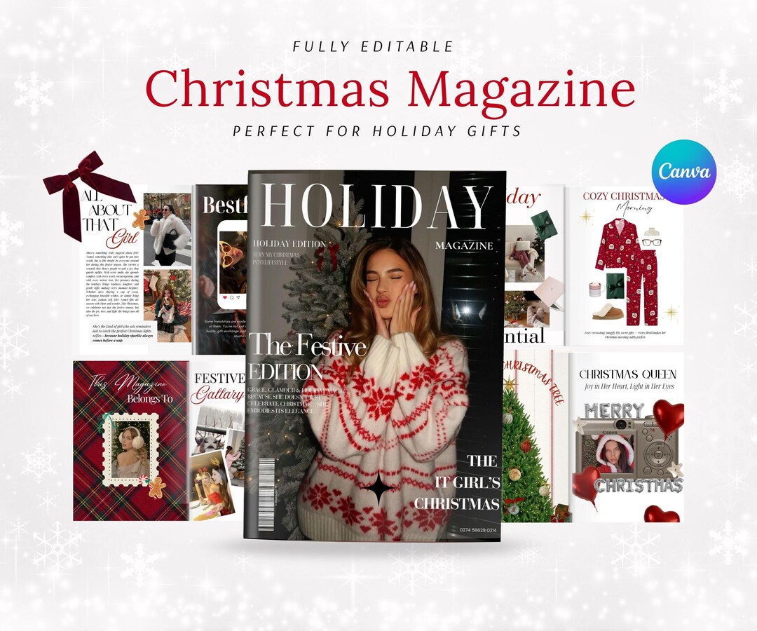 Christmas Magazine Template | Editable Holiday Scrapbook (canva) - Etsy