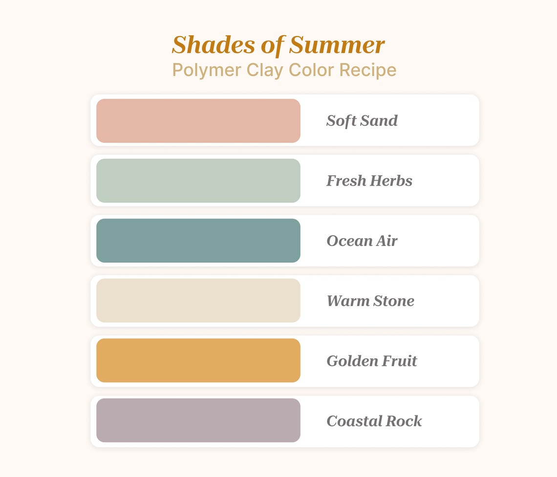 Summer Nature Polymer Clay Color Recipe | Custom Sculpey Color Mixing ...