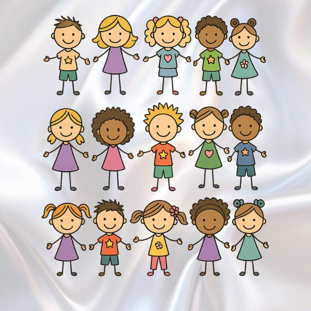 Cute Diverse Kids Clipart - Hand Drawn Cartoon Children Illustration ...