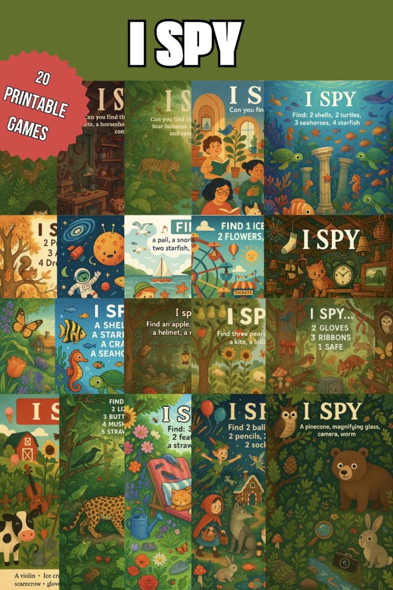 I Spy Game Printable Bundle – 20 Fun Seek-and-find Activity Pages for ...