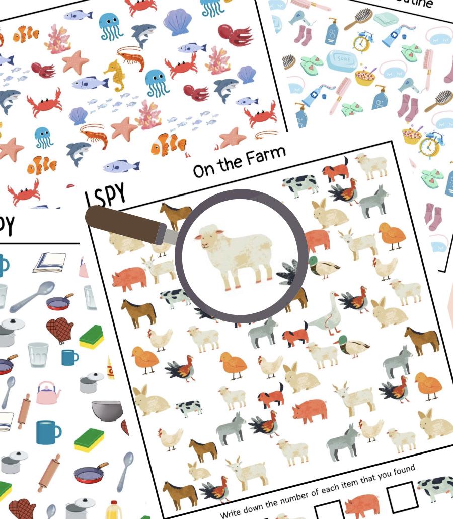 I Spy Game Printable: Farm, Pets, Forest, Space (PDF Download) Ages 3-7 ...