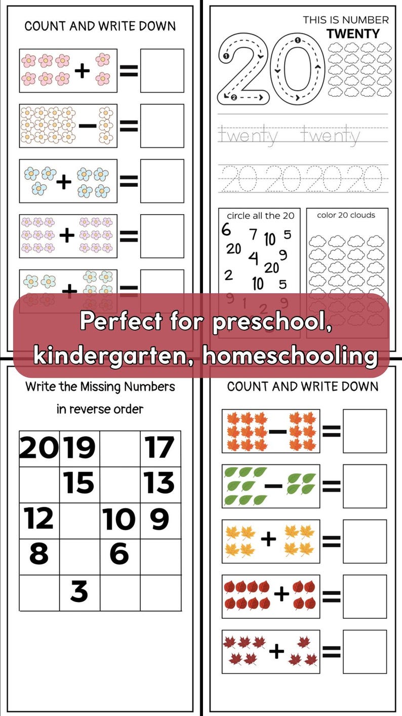 1–20 Numbers and Preschool Math Activity Book | Counting, Tracing, and ...