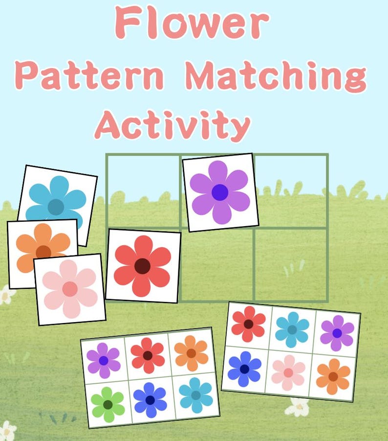 Flower Pattern Matching Game – Printable Activity for Kids | Cut, Match ...