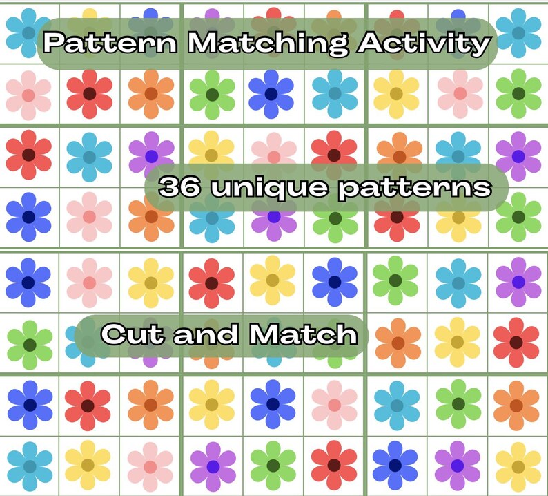 Flower Pattern Matching Game – Printable Activity for Kids | Cut, Match ...