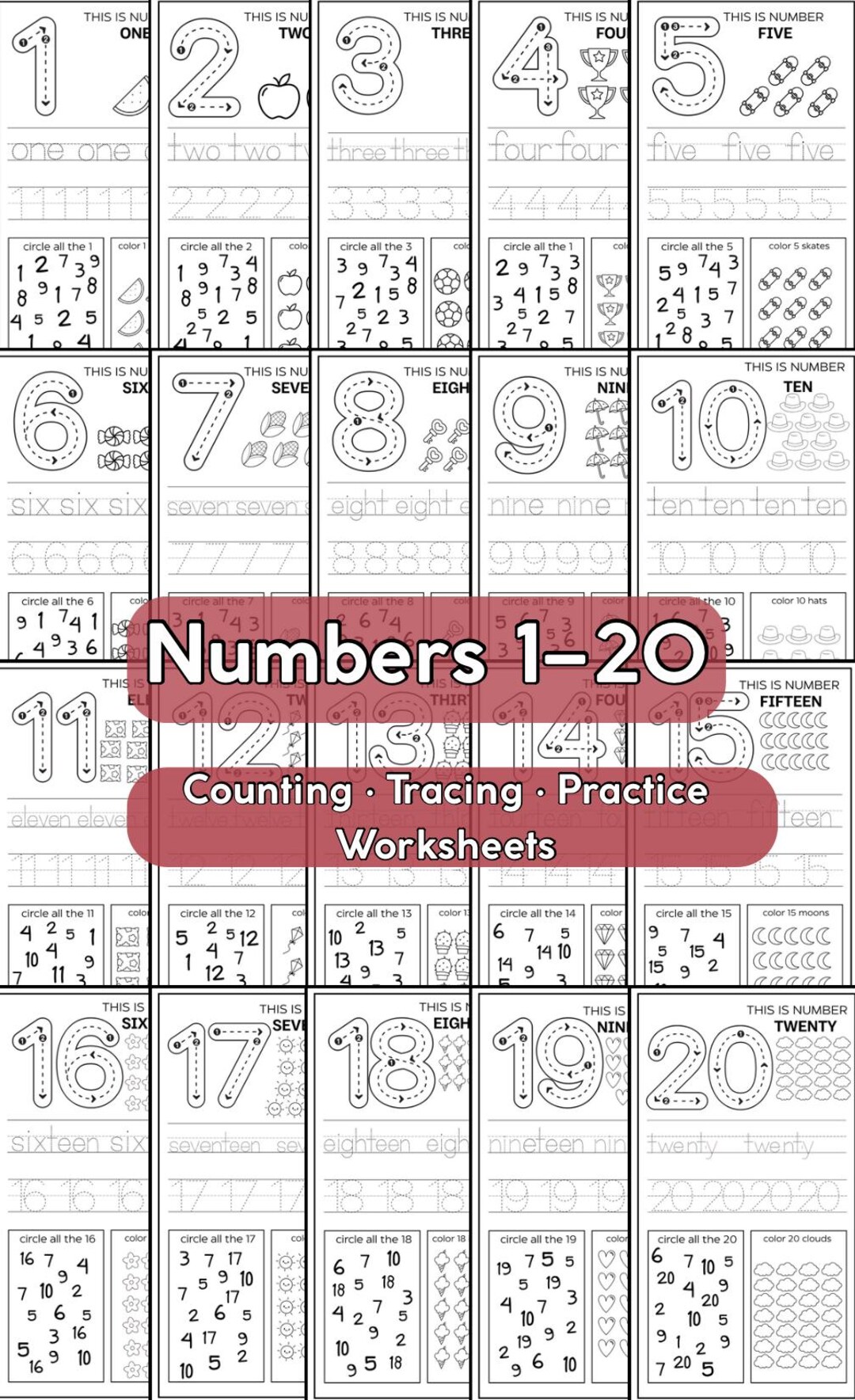1–20 Numbers and Preschool Math Activity Book | Counting, Tracing, and ...