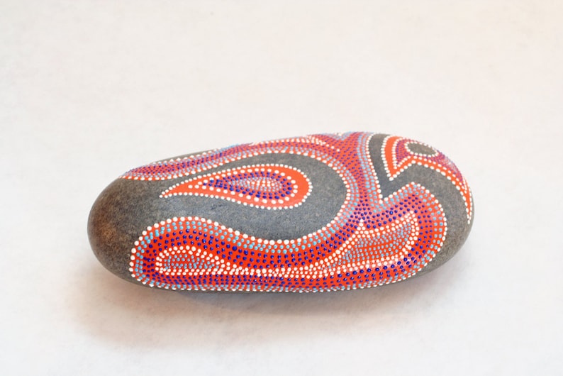 Orange Hand Painted Tribal Design Rock - Etsy
