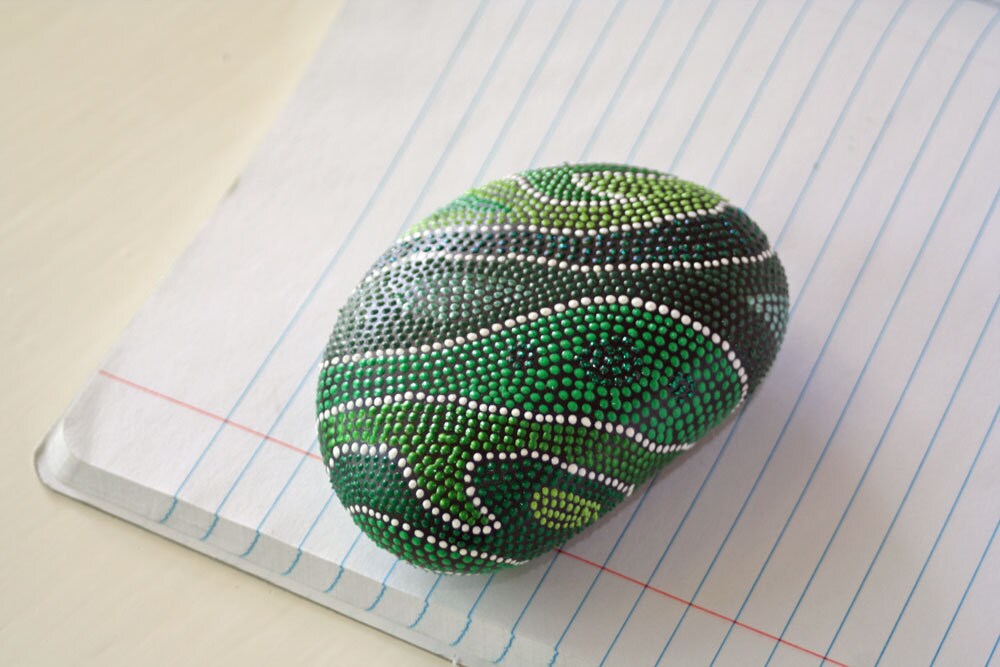 Swirled Shades of Green Hand Painted Dot Rock - Etsy