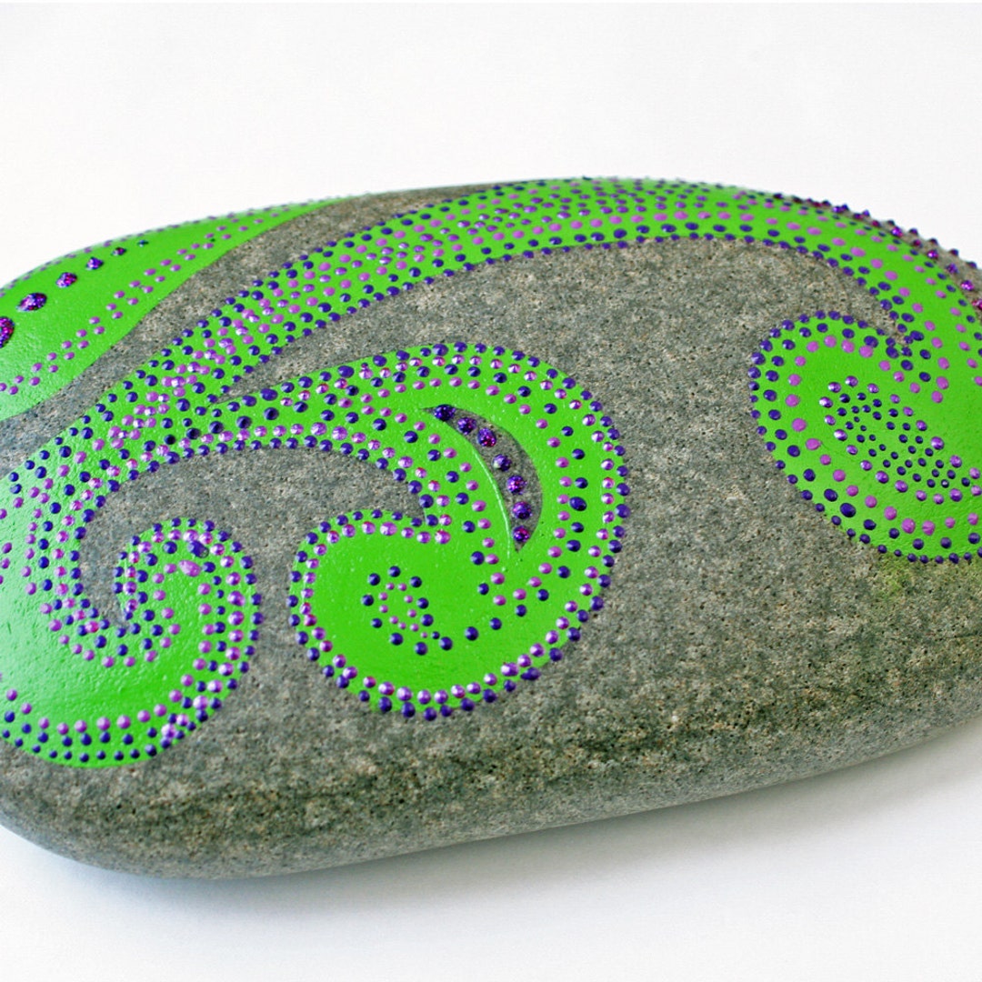 Hand Painted Green and Purple Scroll Work Rock - Etsy
