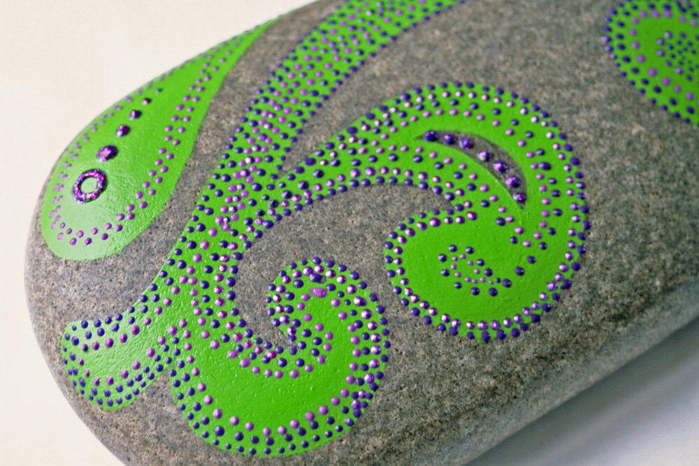 Hand Painted Green and Purple Scroll Work Rock - Etsy