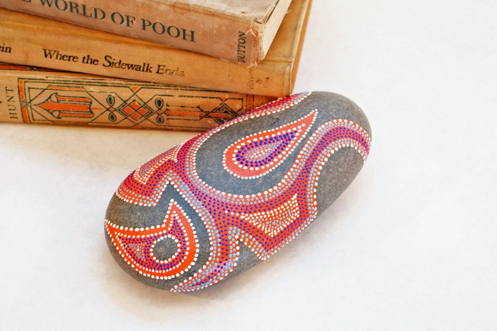 Orange Hand Painted Tribal Design Rock - Etsy