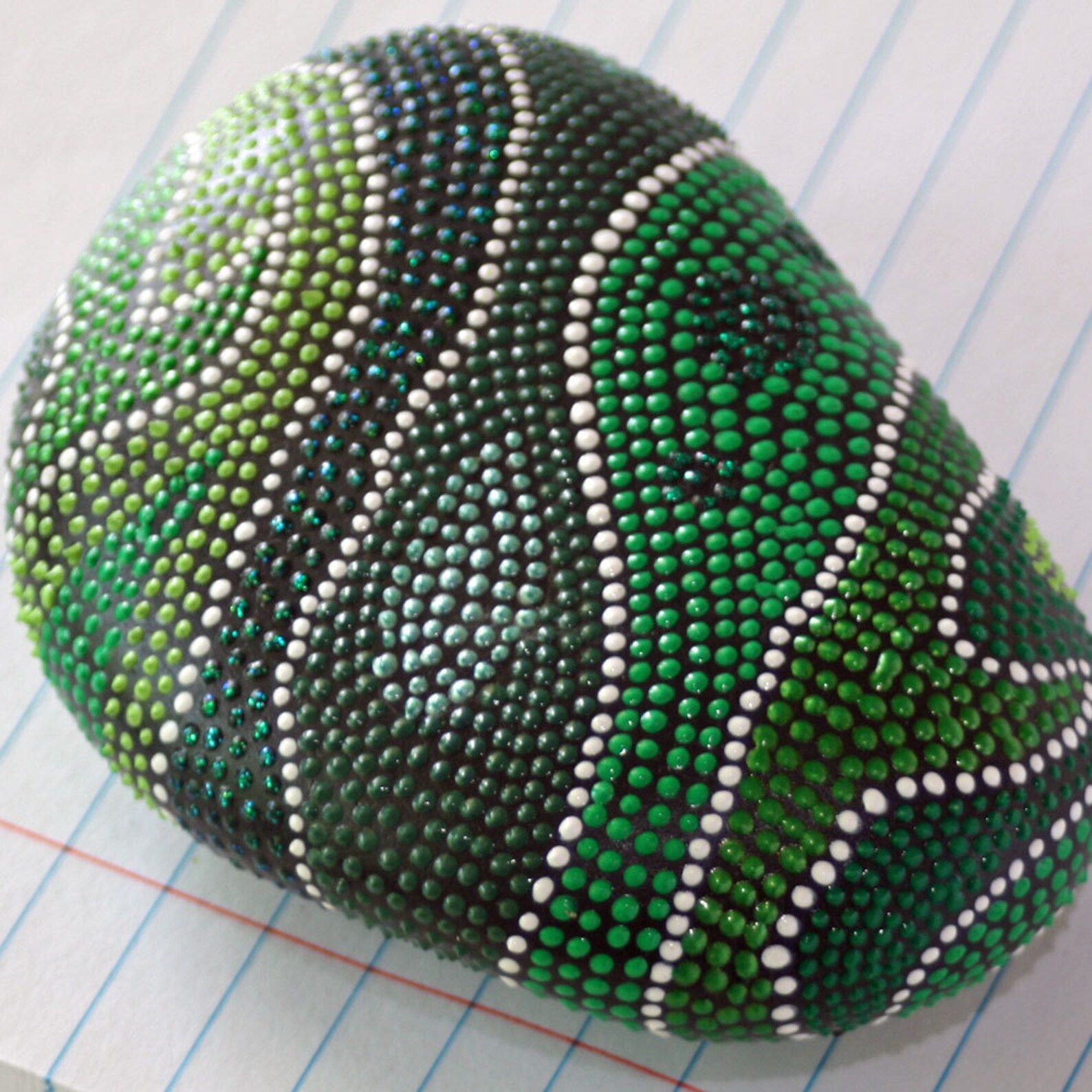 Swirled Shades of Green Hand Painted Dot Rock - Etsy