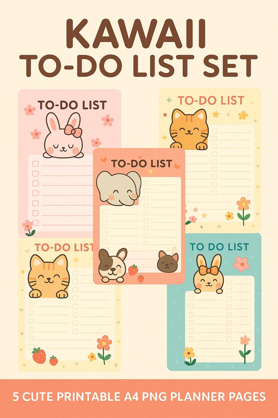 Kawaii To-do List Set – 5 Cute Printable A4 PNG Planner Pages | Bunny ...