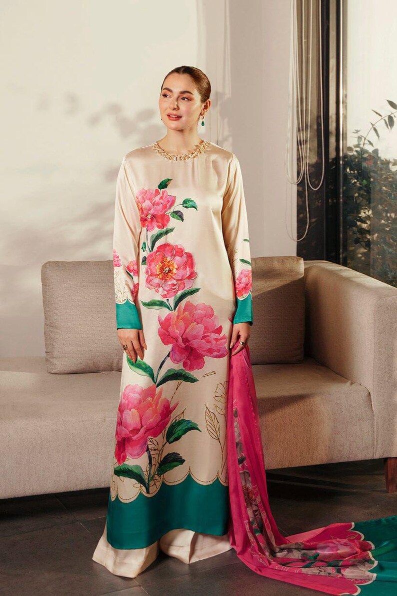 Digital Print Silk Kameez Shalwar: Pakistani Eid Outfit, Unstitched - Etsy