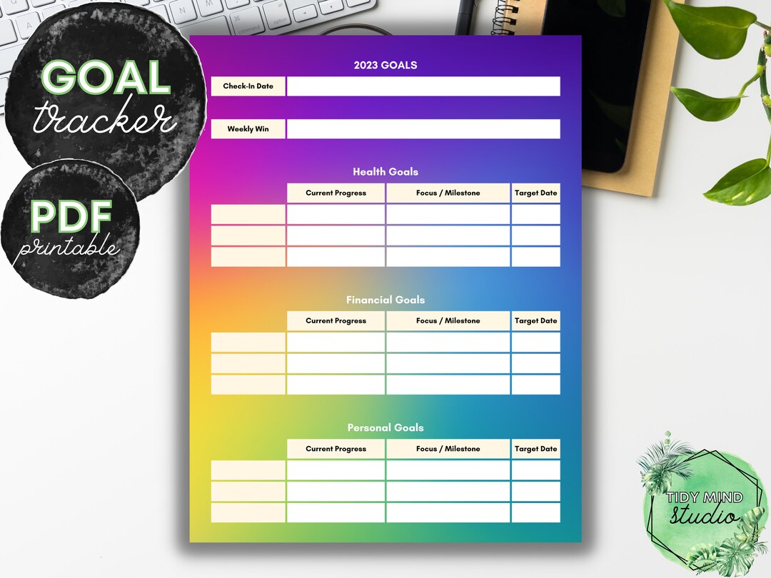 Printable 2023 Goal Tracker: Rainbow Design PDF File INSTANT DOWNLOAD ...