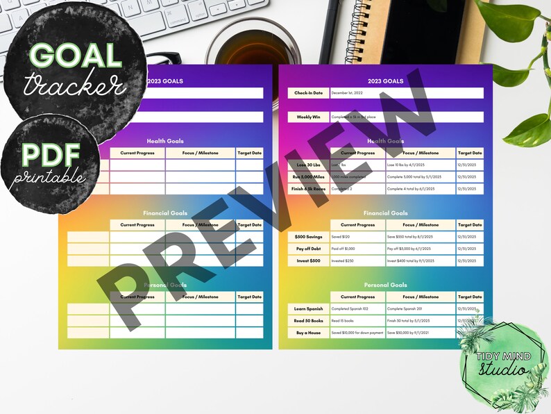 Printable 2023 Goal Tracker: Rainbow Design PDF File INSTANT DOWNLOAD ...
