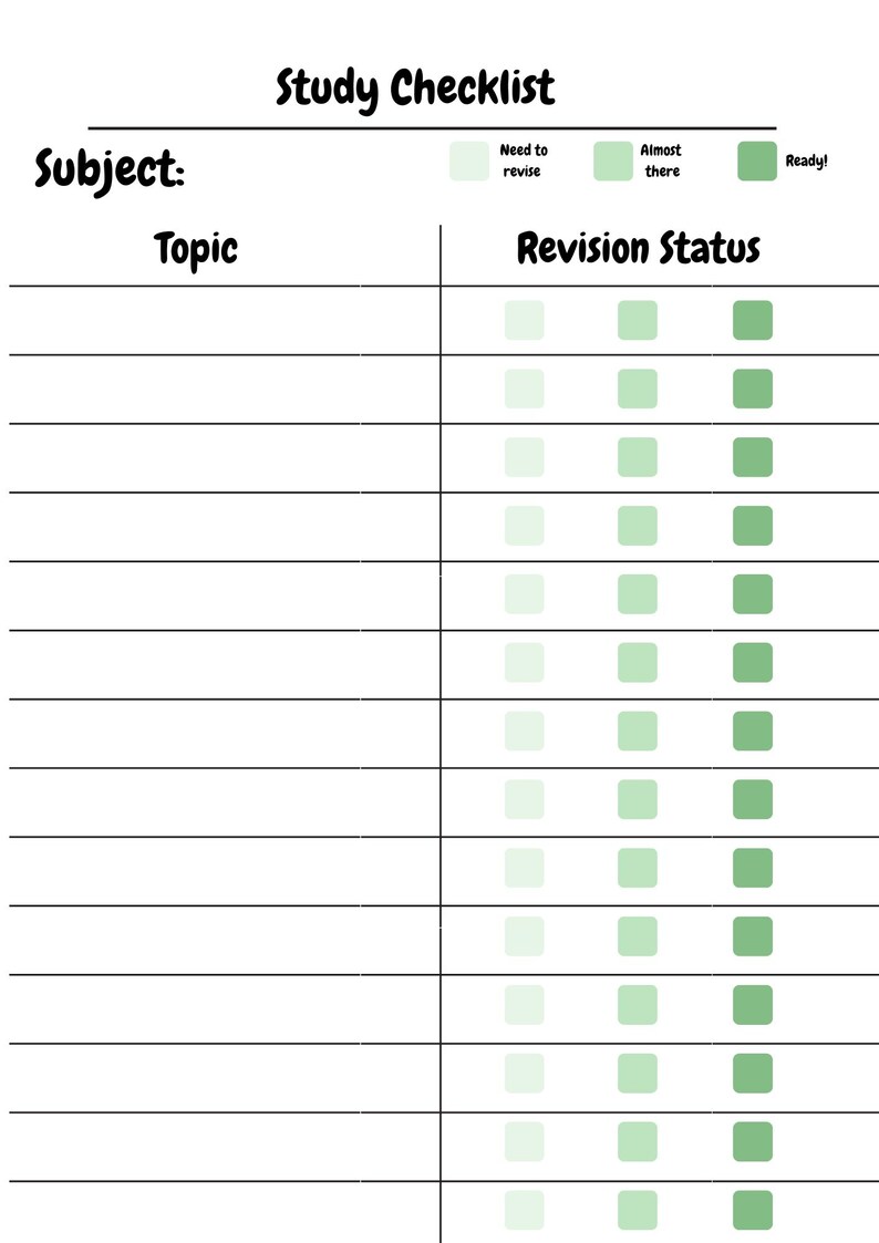 Study Revision Checklist Printable – GCSE Exam Planner – Aesthetic ...