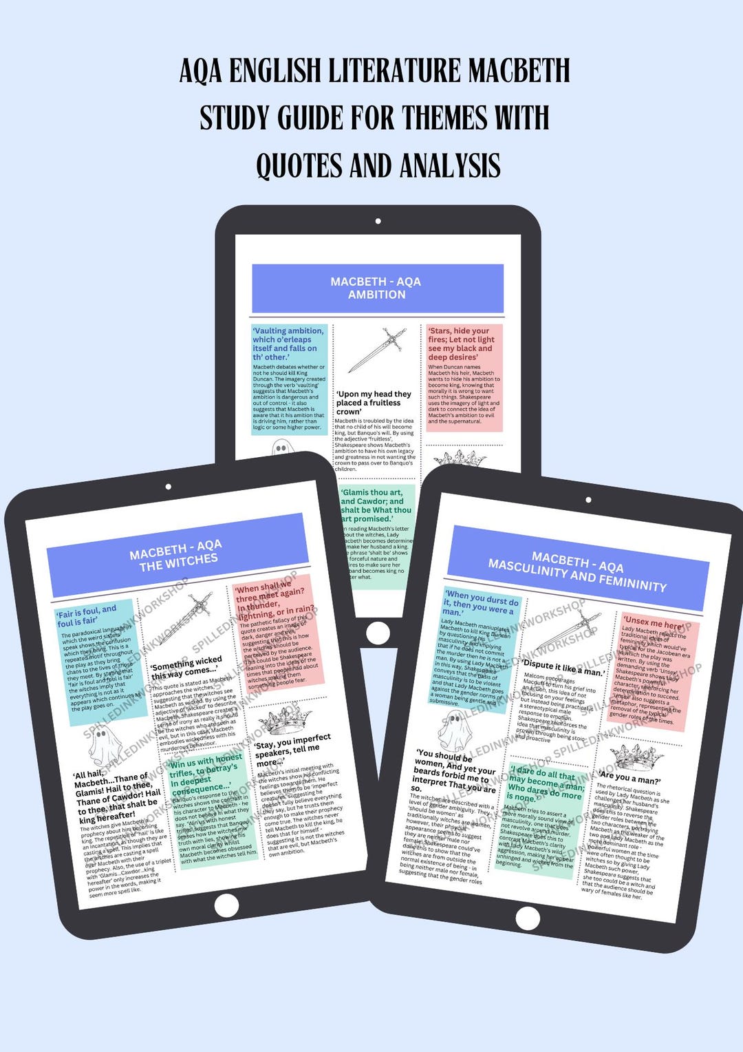 GCSE Macbeth Themes Study Guide - AQA : Quotes Analysis by Theme (PDF ...