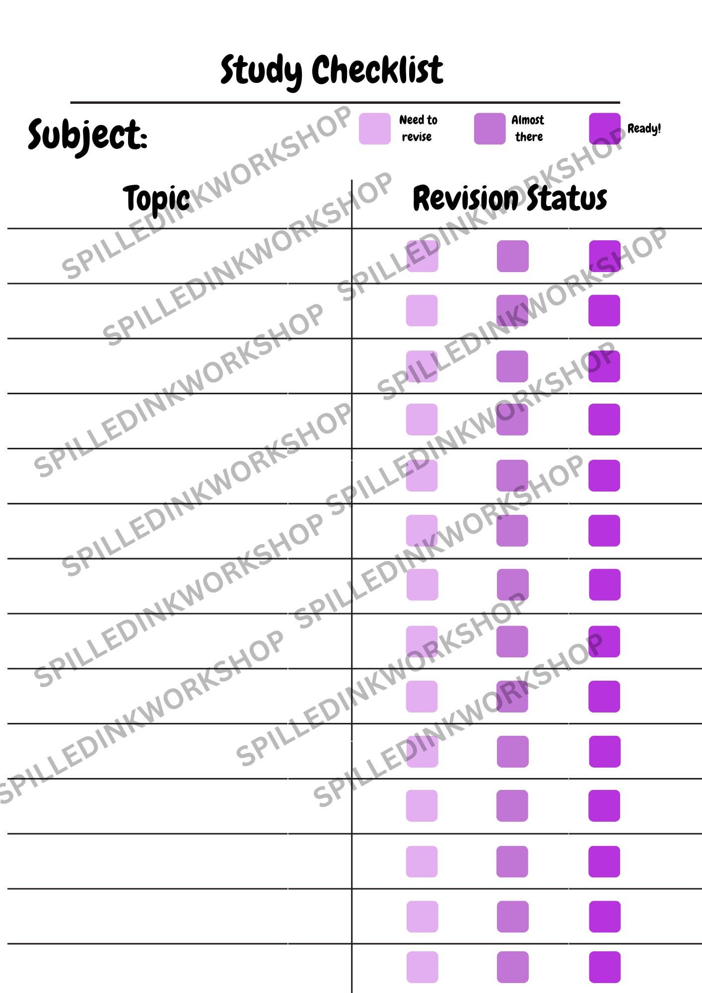 Study Revision Checklist Printable – GCSE Exam Planner – Aesthetic ...