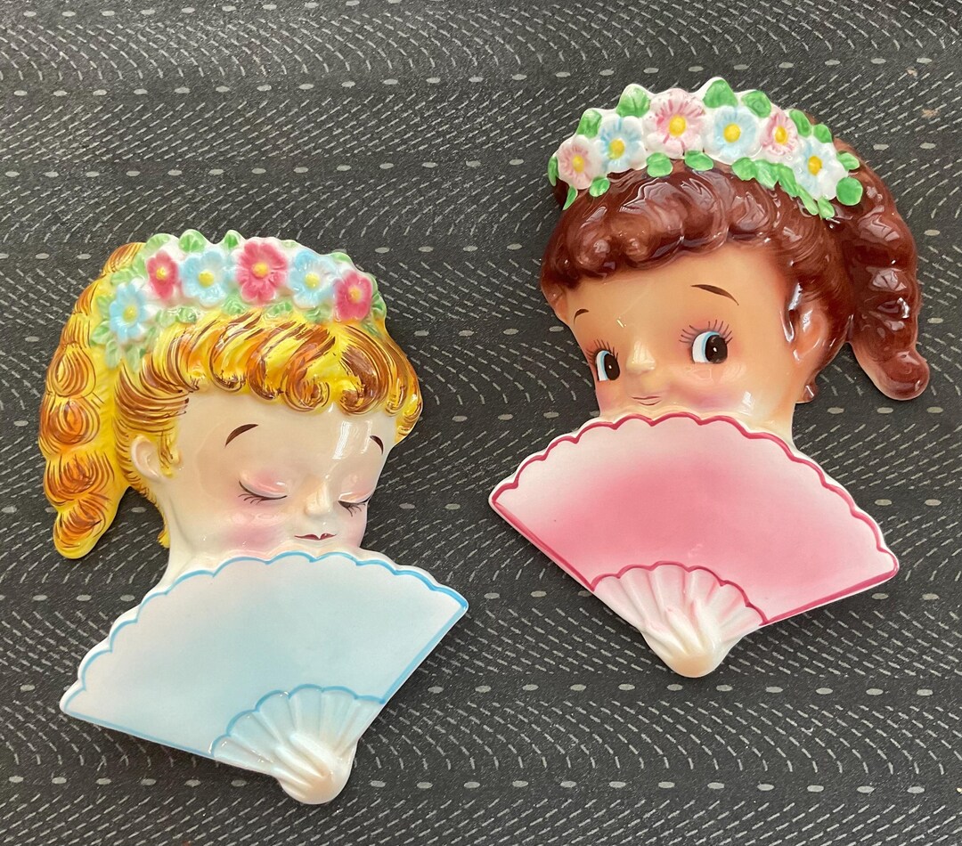 Vintage Lefton 1950s Ceramic Wall Pockets Planter / Girl Wall Planter ...