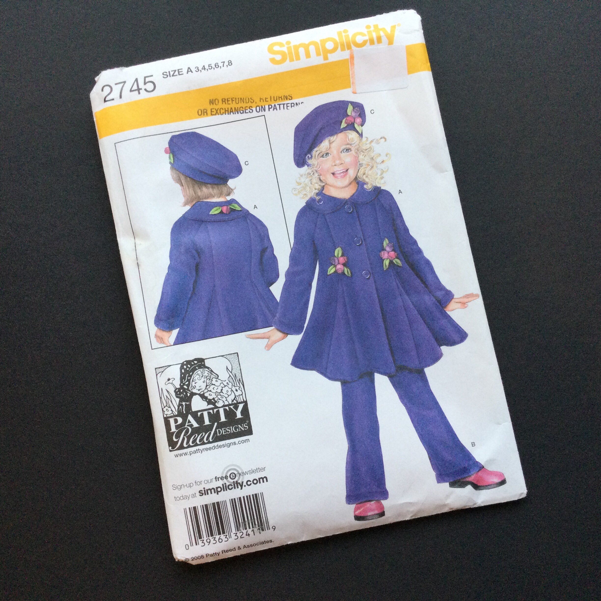Simplicity 2745 A 3,4,5,6,7,8 Patty Reed Designs Sewing Pattern Girl's ...
