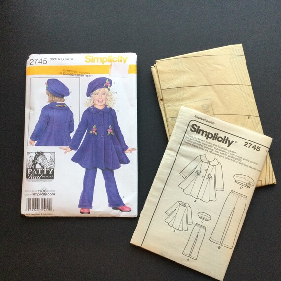 Simplicity 2745 A 3,4,5,6,7,8 Patty Reed Designs Sewing Pattern Girl's ...