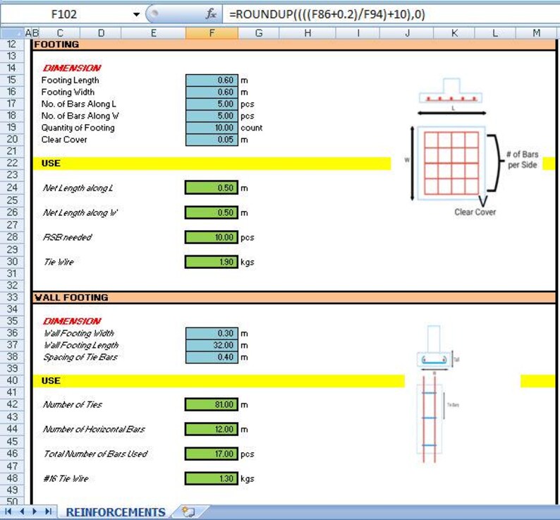 Construction Cost Estimator Excel Sheet: Reinforcement Material ...
