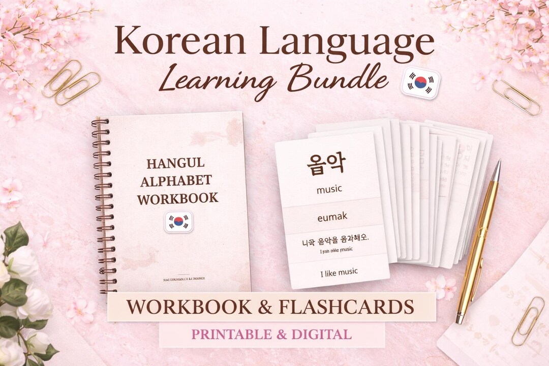 Learn Korean Bundle | Hangul Workbook, Alphabet Flashcards (digital ...