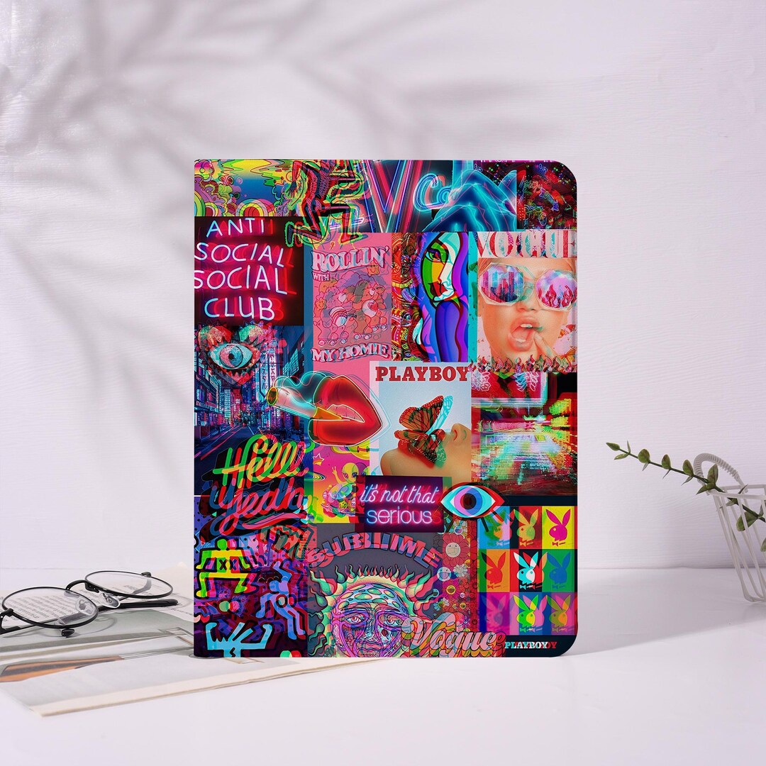 Neon Collage iPad Case With Pen Holder for iPad A16,ipad Pro 2024 2025 ...